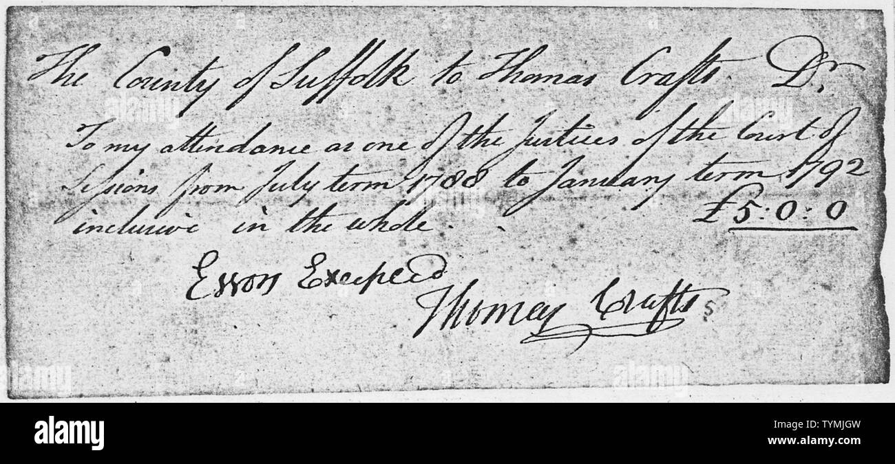 Thomas Crafts Receipt January, 1792; Scope and content: Receipt from ...