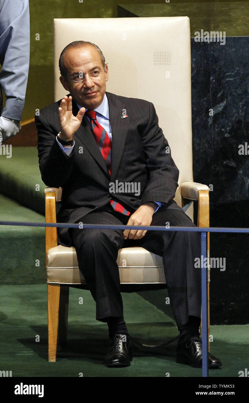 Felipe Calderon, the President of Mexico, waits to speak at the 66th ...