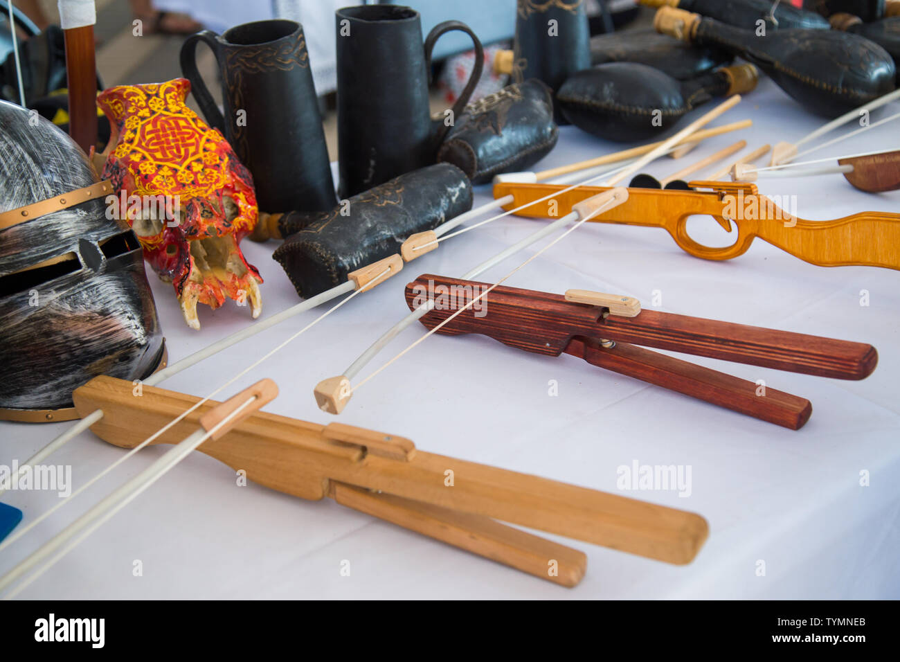 Handmade wooden toy crossbows Stock Photo - Alamy
