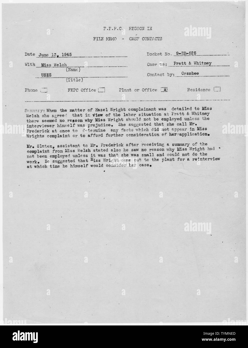 Thressa Ward [Case 9-BR-525]: File Memo - Case Contacts; Scope and ...