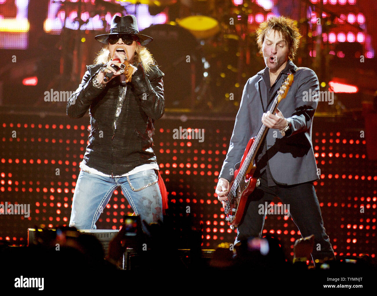 Axl Rose (L) and Tommy Stinson of the hard rock band Guns N' Roses ...