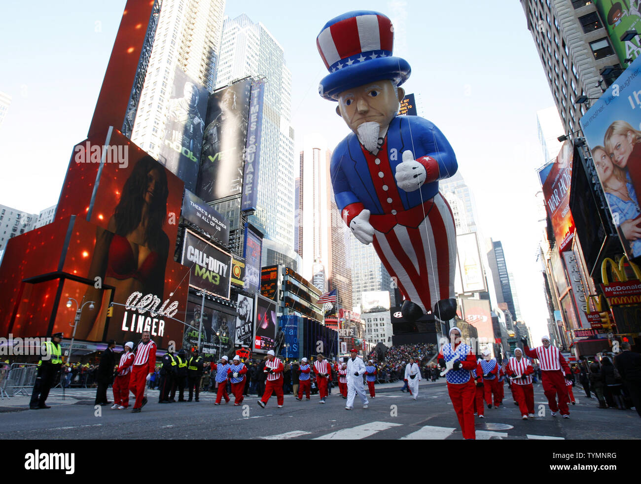 The Uncle Sam balloon floats down the parade route at the Macy's 85th ...