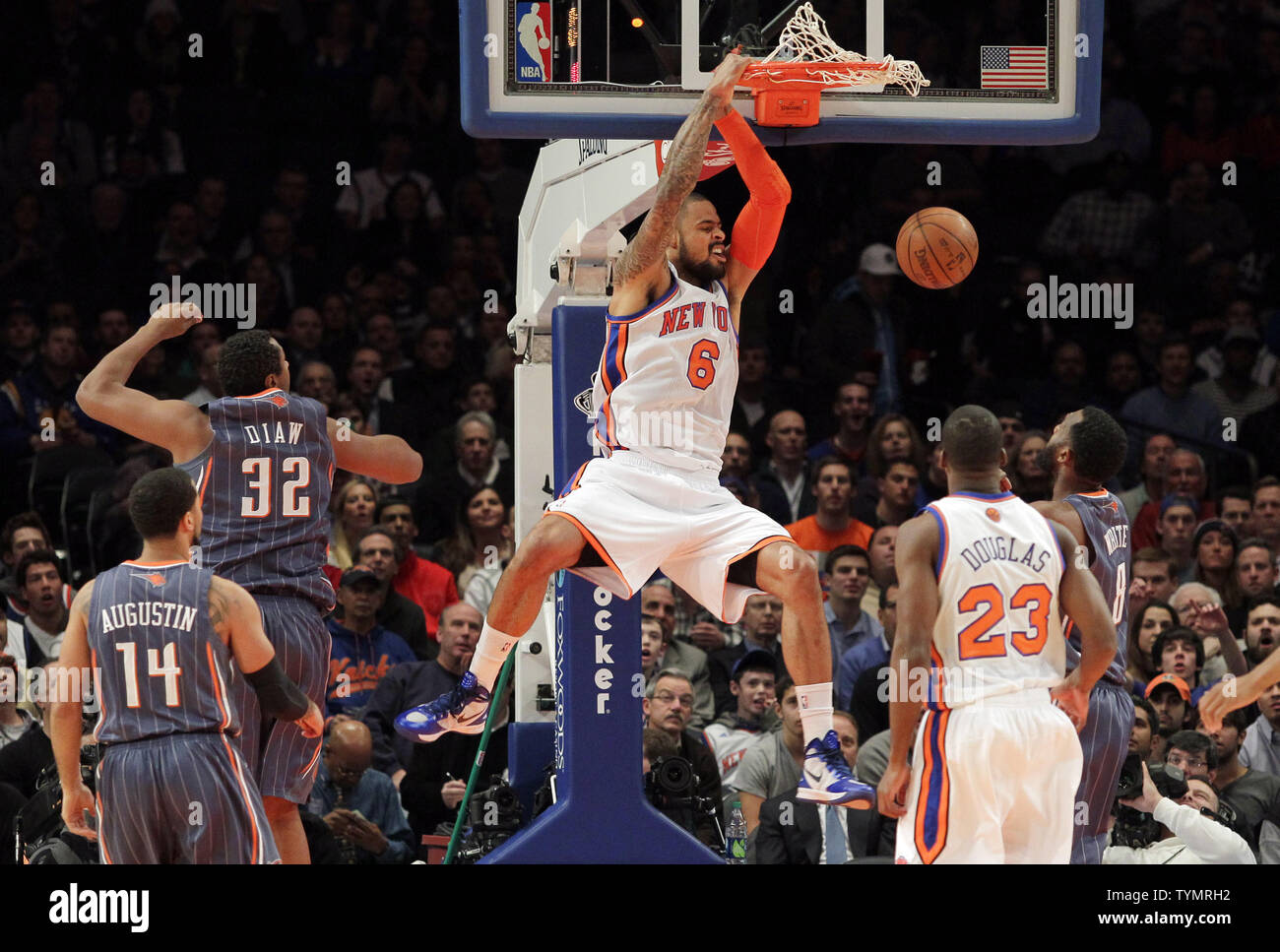 New York Knicks Tyson Chandler dunks in the first half against the ...