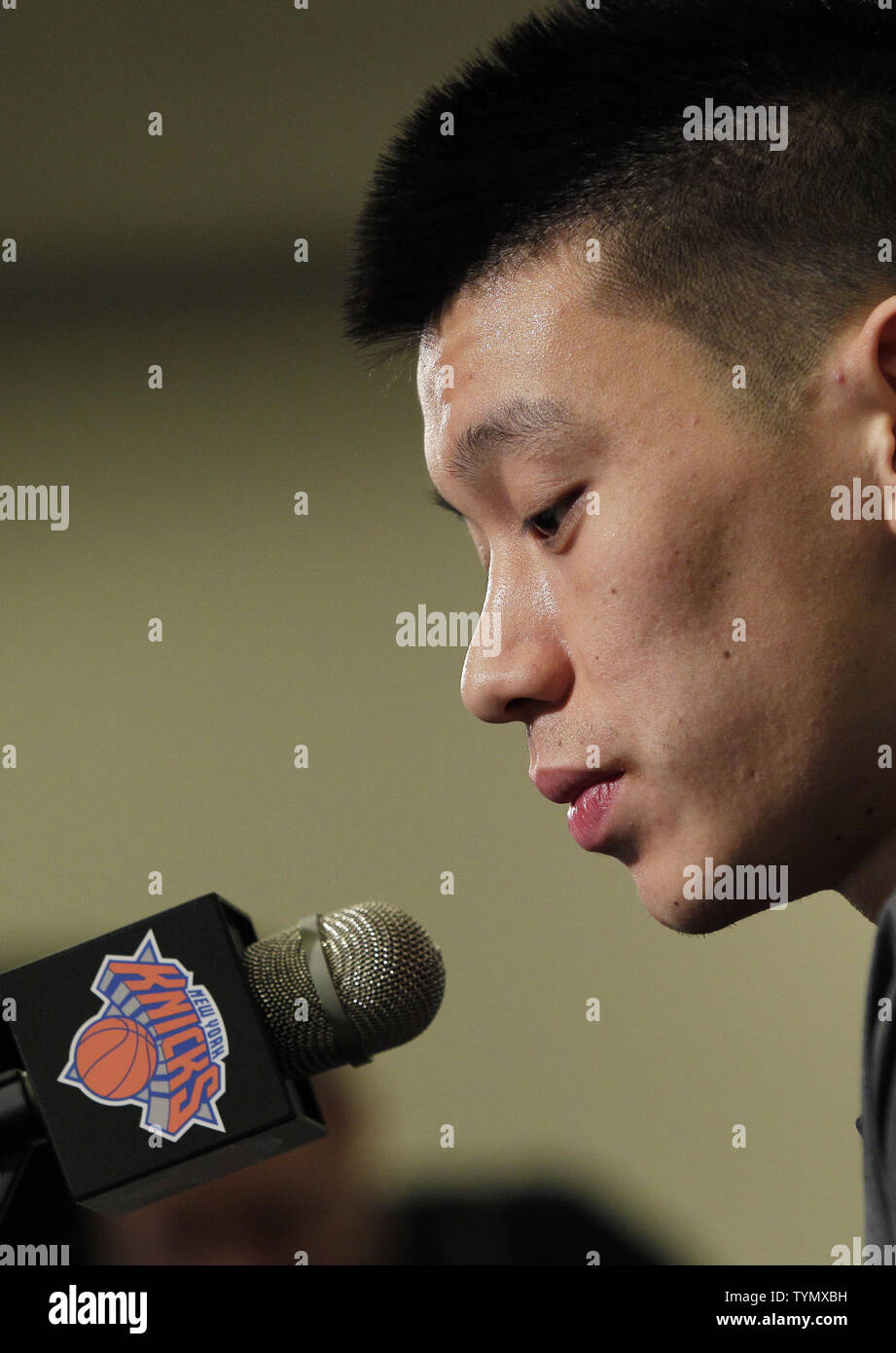 New York Knicks Jeremy Lin speaks to the media announcing that his has ...