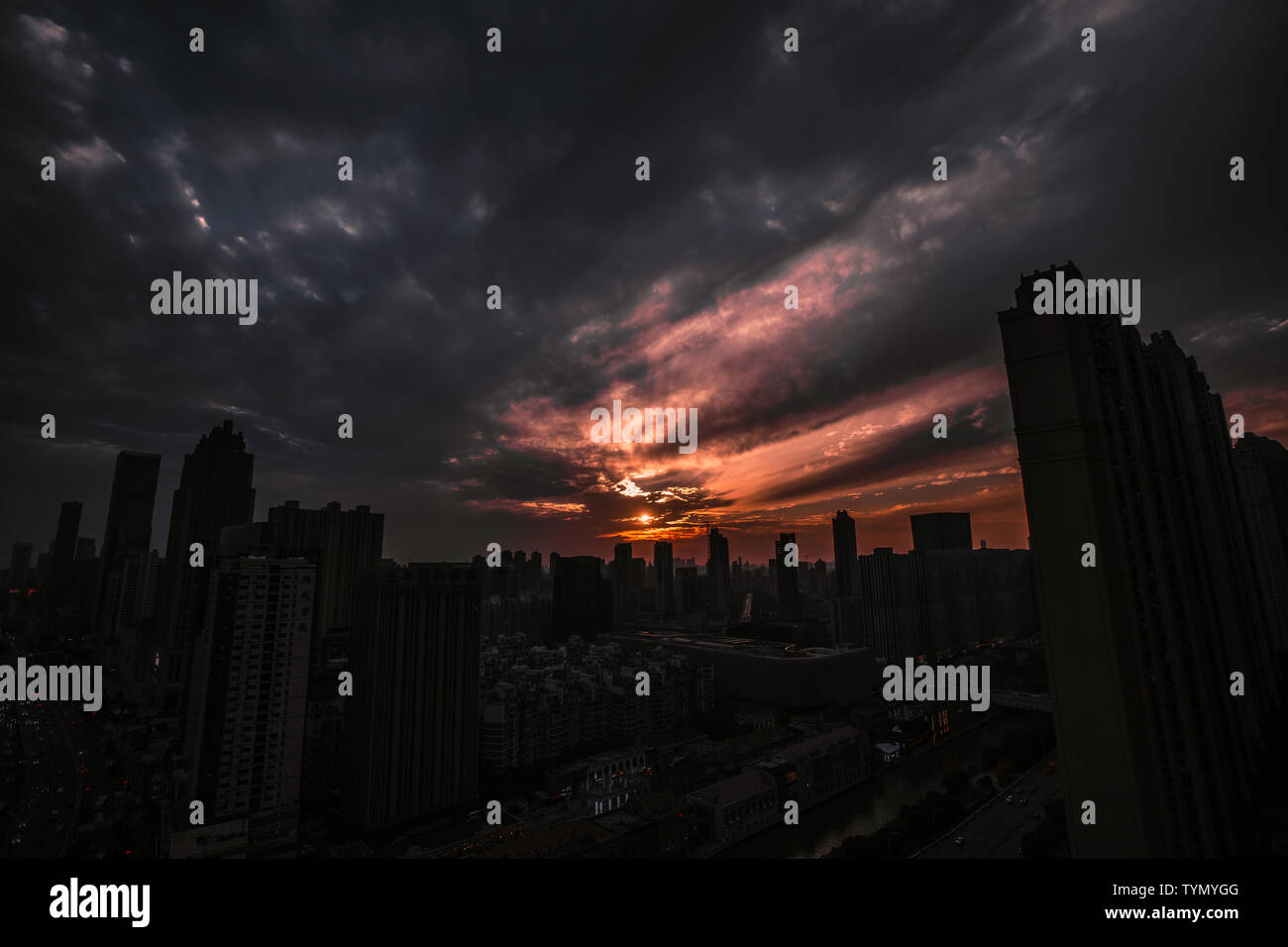 City scenery, sunset, night view exposed for a long time Stock Photo ...