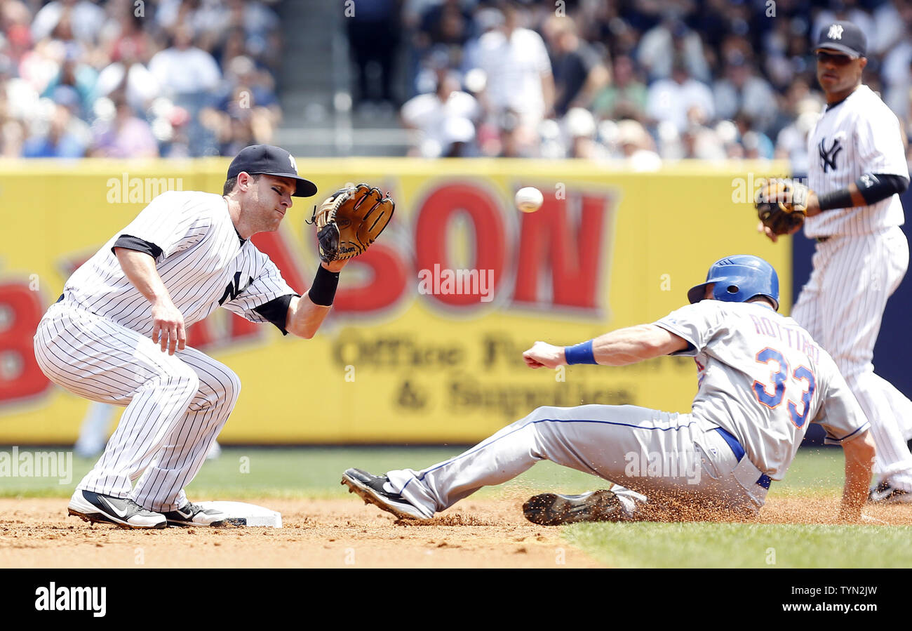New York Yankees Jayson Nix prepares to catch the throw from home plate ...