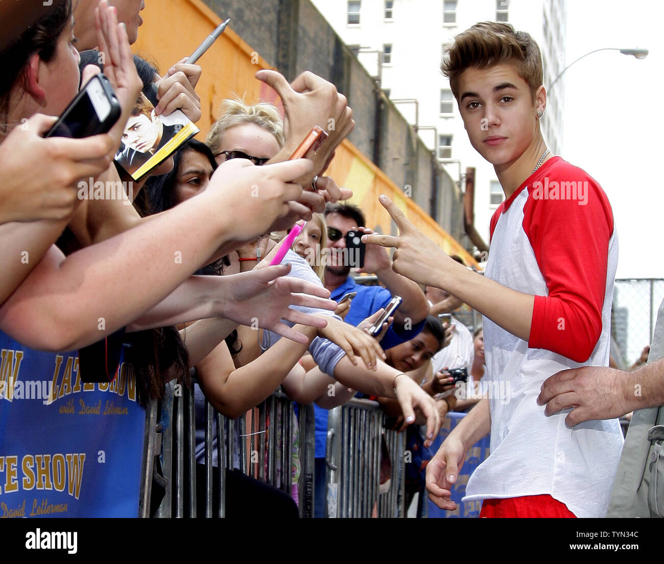 Justin Bieber meets fans outside of the Ed Sullivan Theater before ...