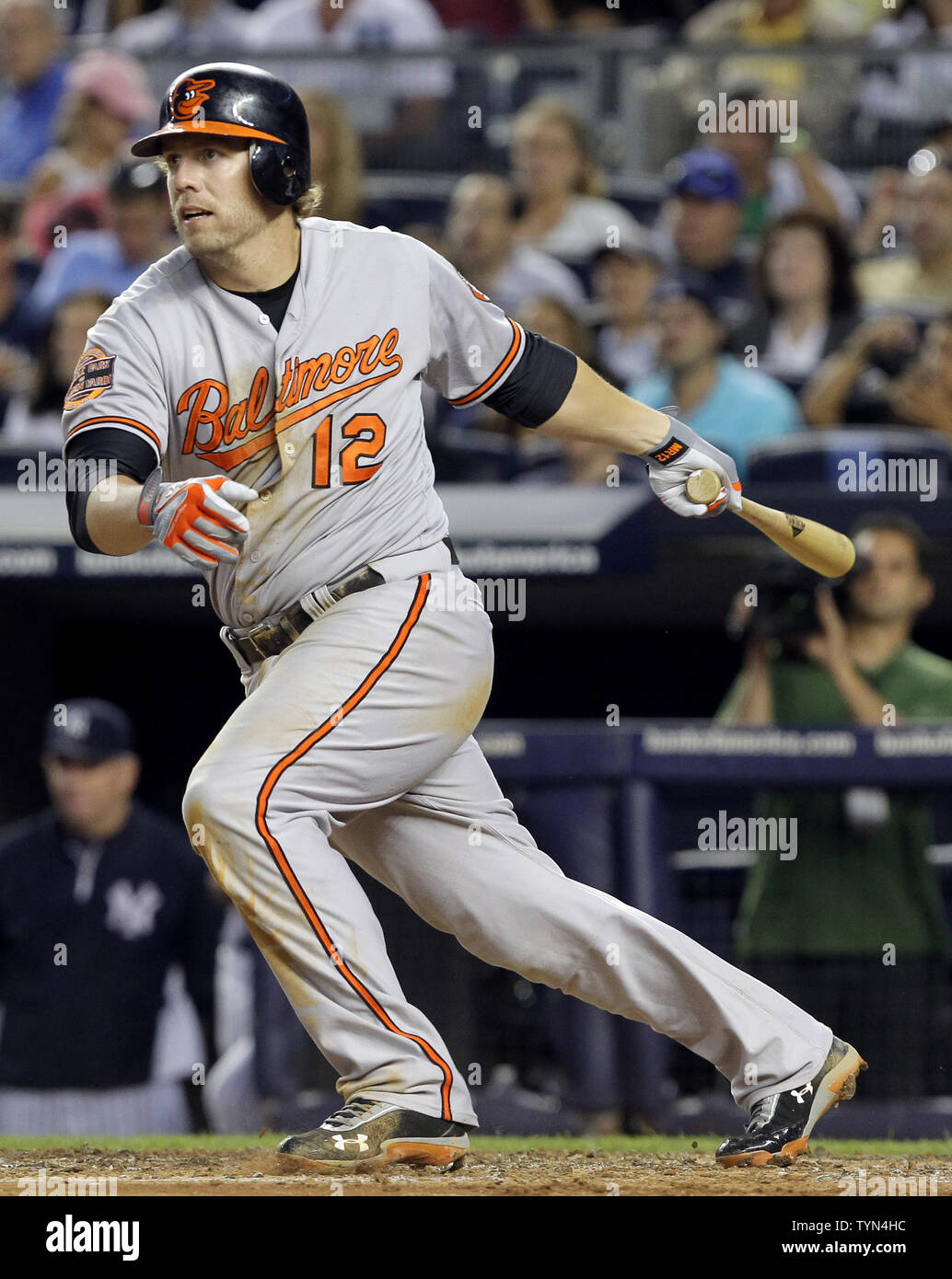 Baltimore Orioles Mark Reynolds hits a double in the fifth inning ...