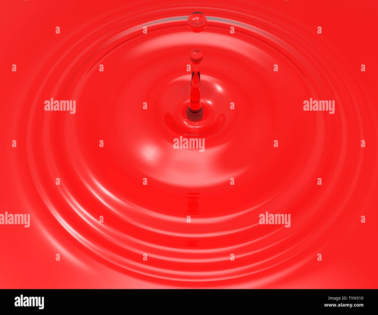 3d rendering of a water fluid drop falling creating a ripples on the ...