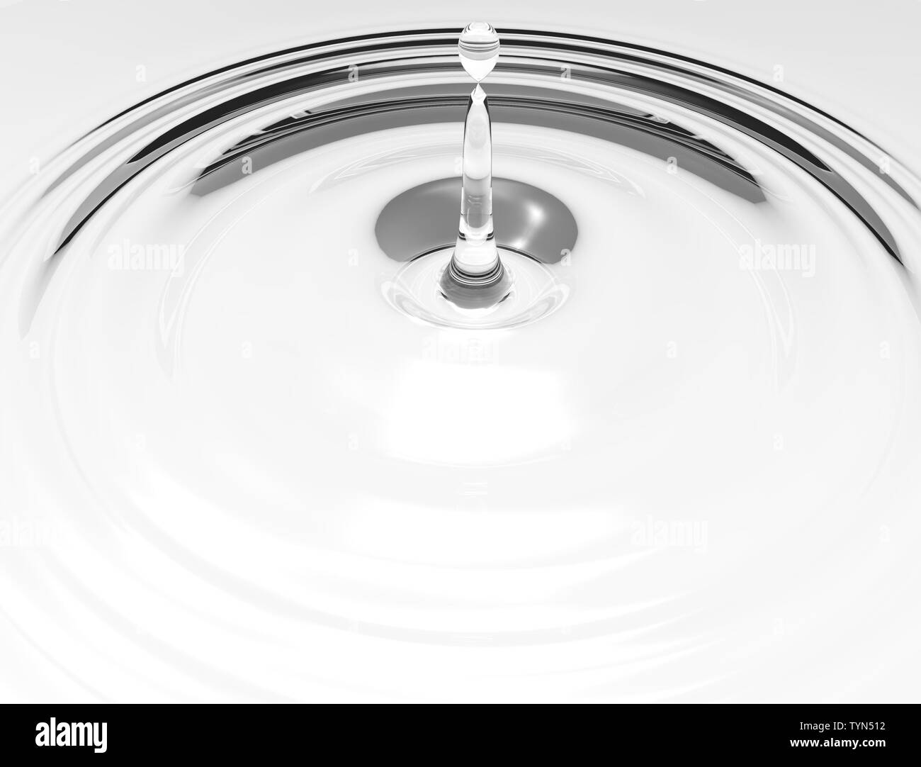 3d rendering of a water fluid drop falling creating a ripples on the ...