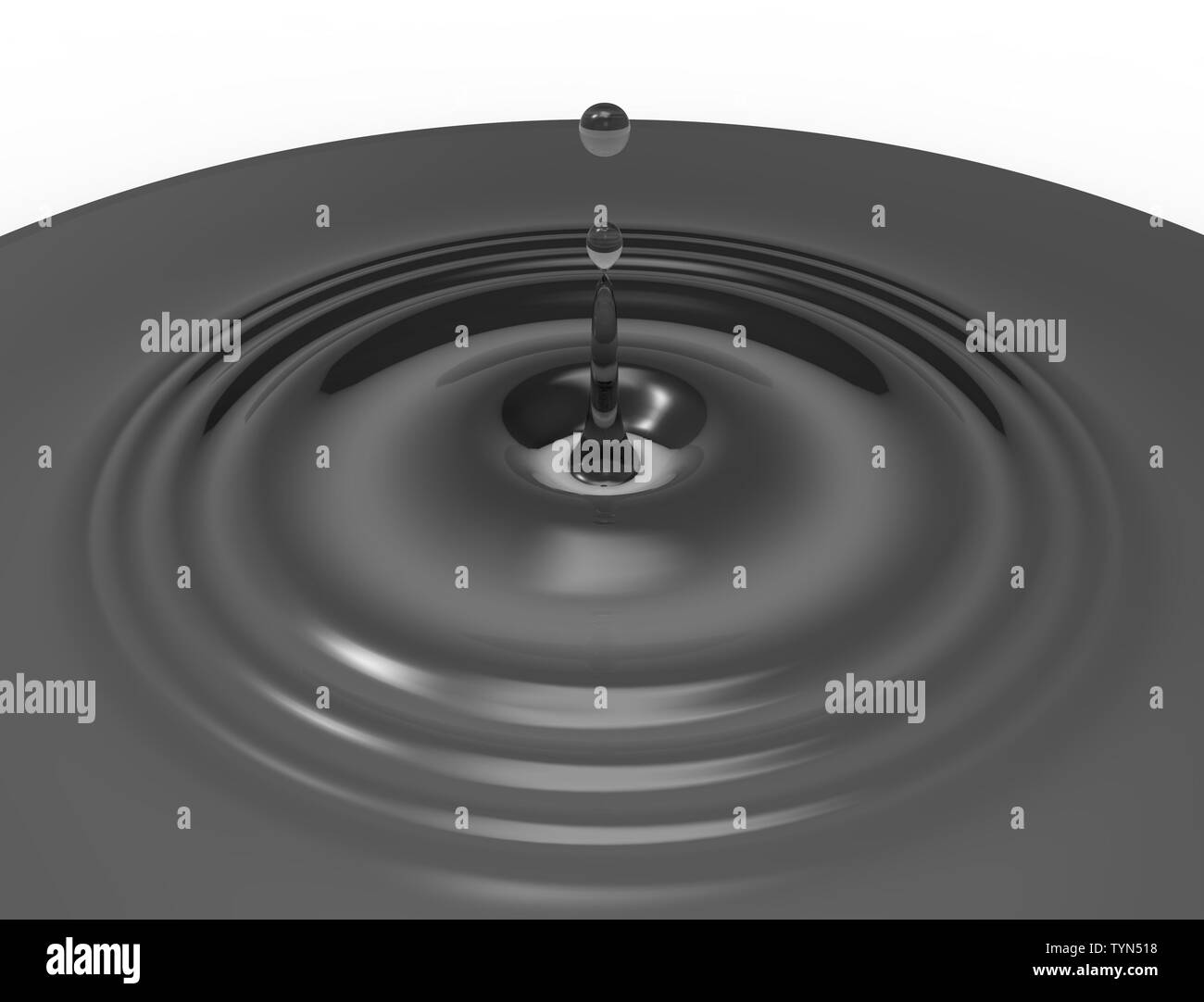 3d rendering of a water fluid drop falling creating a ripples on the ...