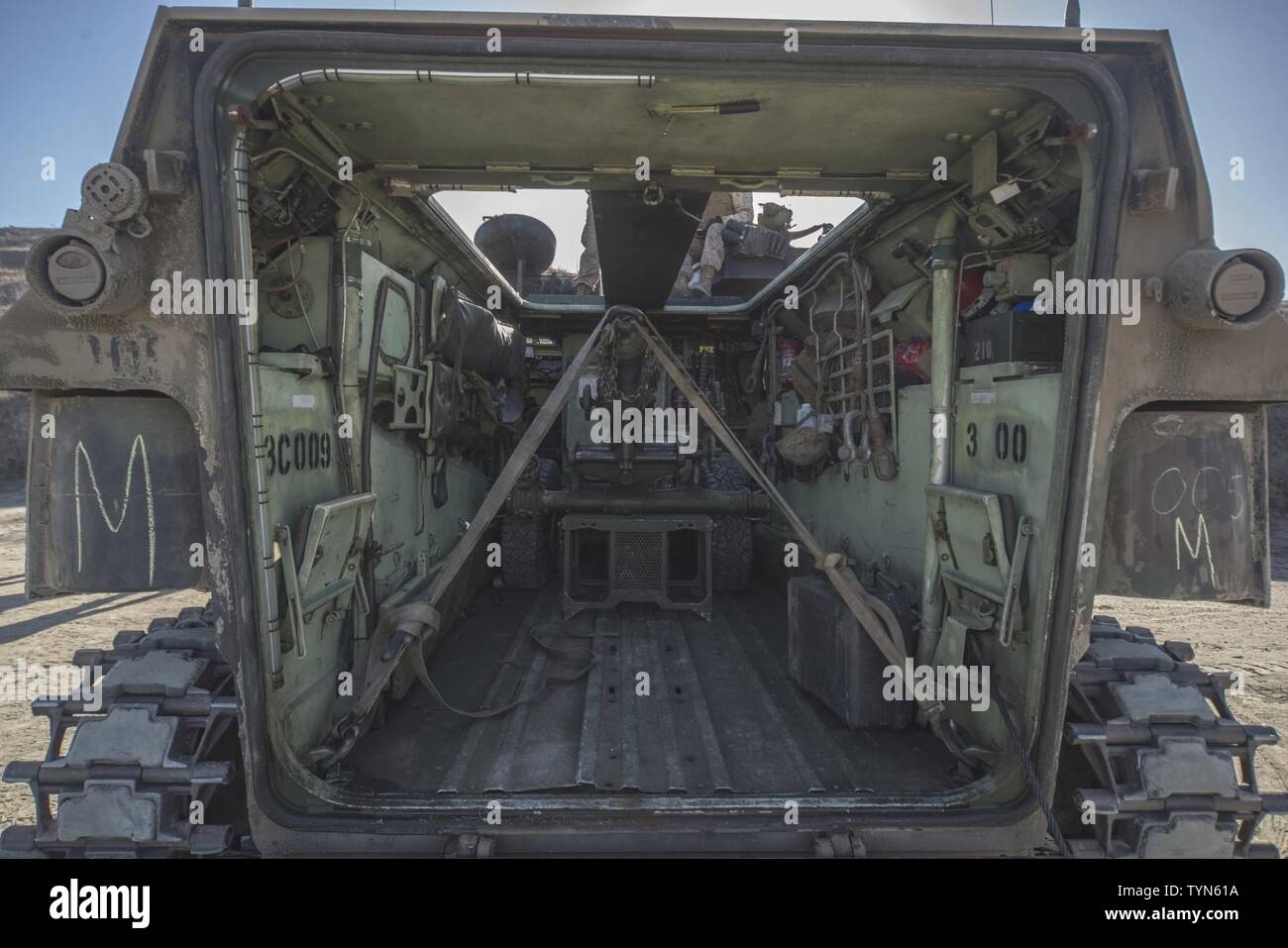 An Expeditionary Fire Support System 120mm Mortar system is secured in ...
