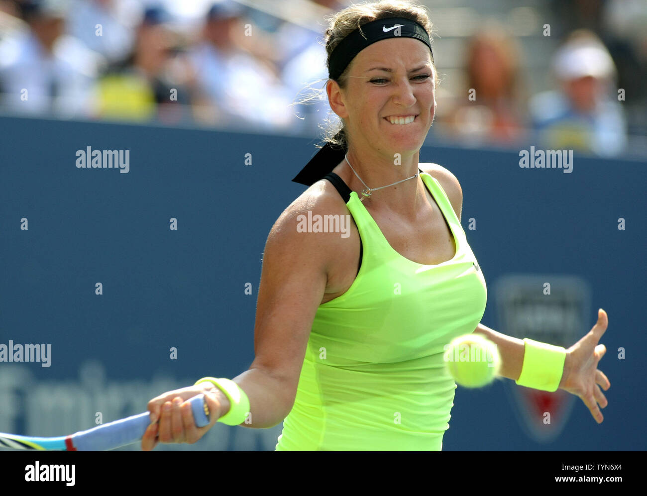Victoria Azarenka, Belarus, returns the ball to Maria Sharapova, Russia ...