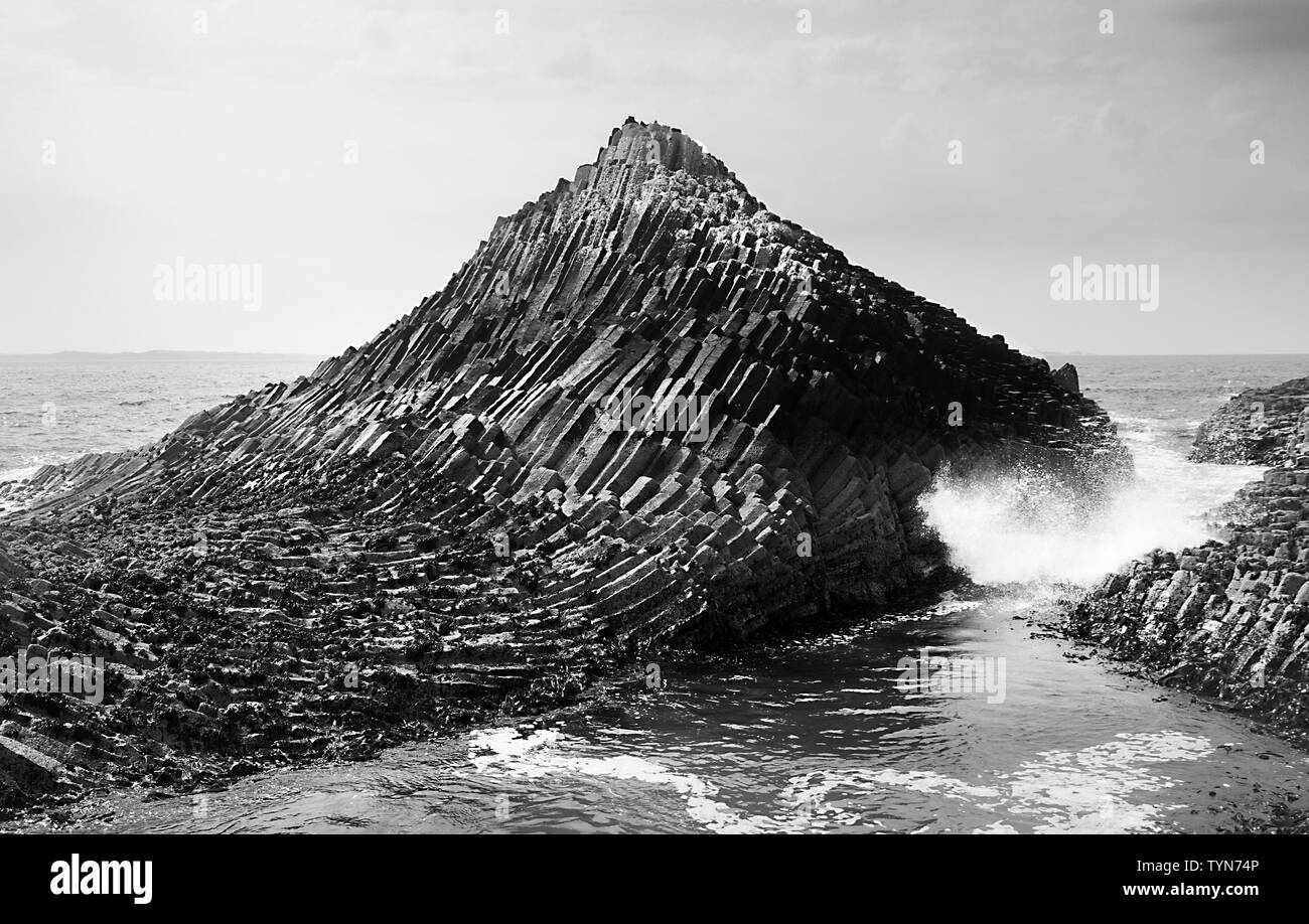 Contorted basalt columns on the Isle of Staffa near landing jetty ...