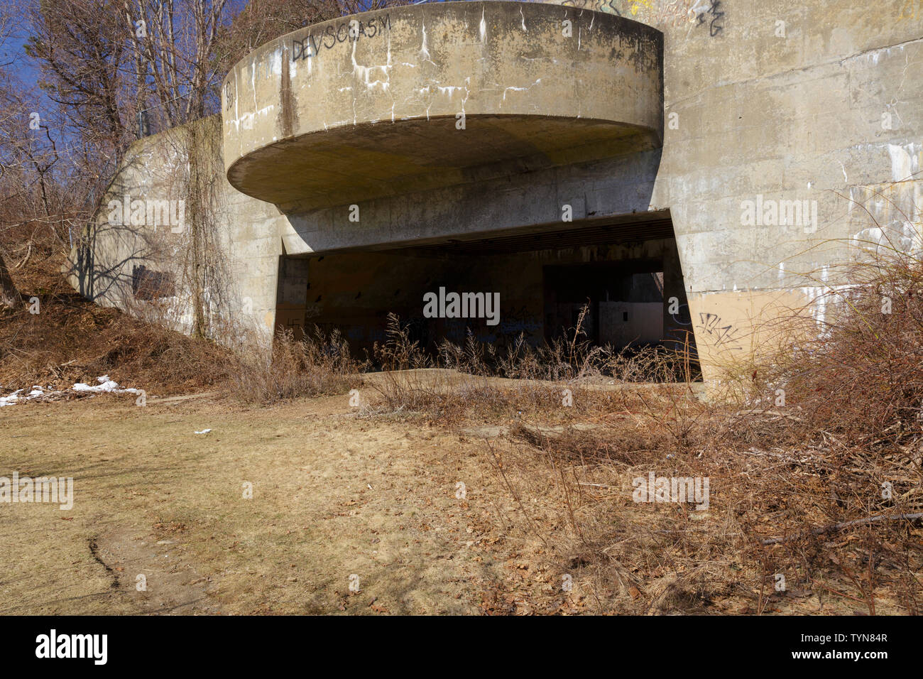 The remnants of Fort Dearborn, a World War II bunker, on the grounds of ...