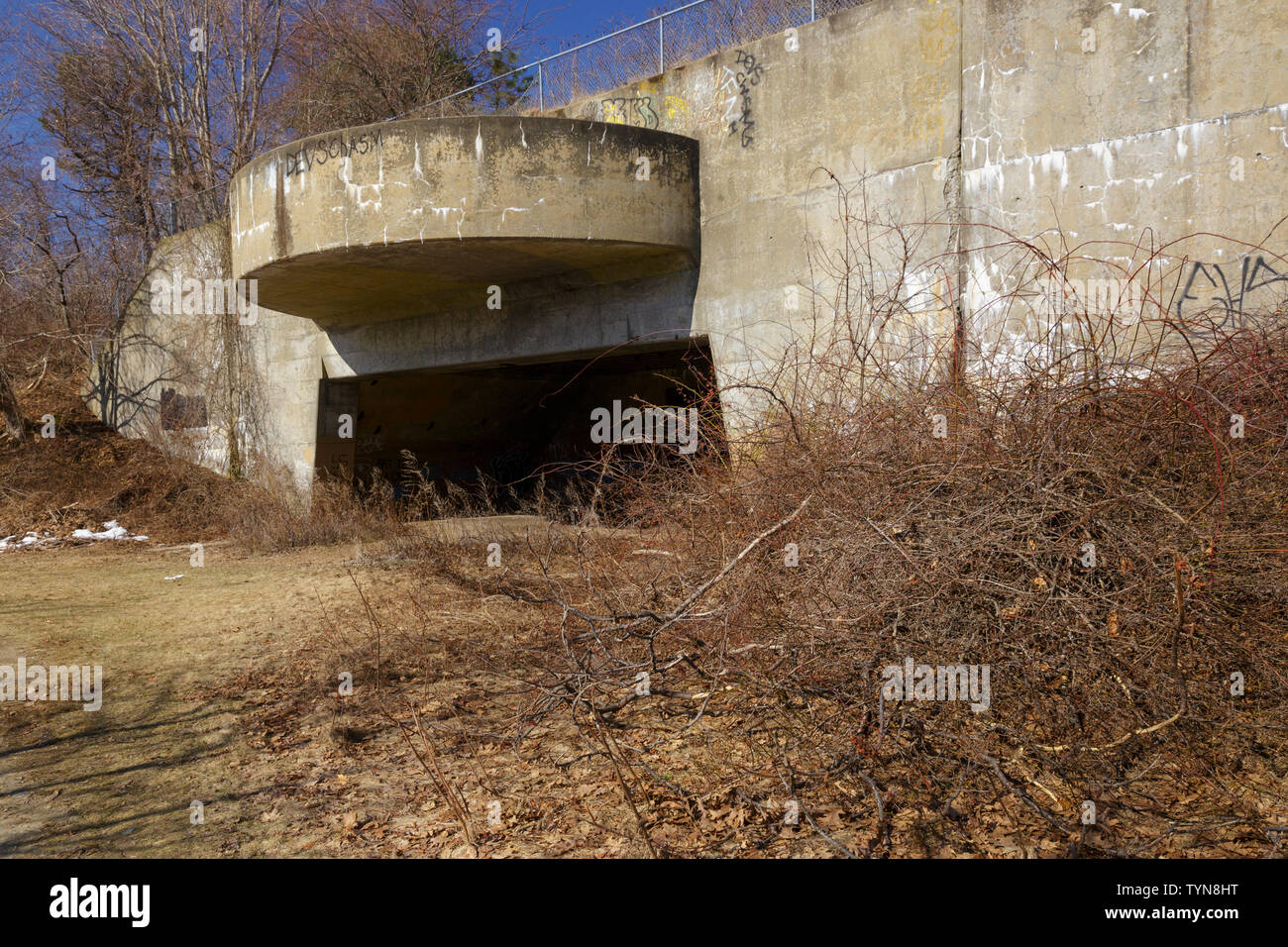 The remnants of Fort Dearborn, a World War II bunker, on the grounds of ...