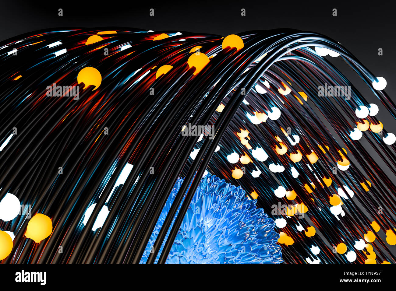 Luminous spheres with flowing lines, three-dimensional rendering Stock ...