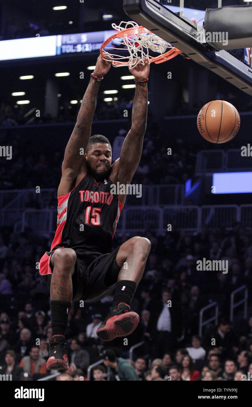 Toronto Raptors Amir Johnson dunks the basketball in the first quarter ...