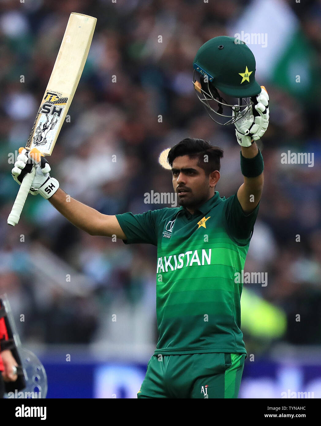 Pakistan's Babar Azam celebrates his century during the ICC cricket ...