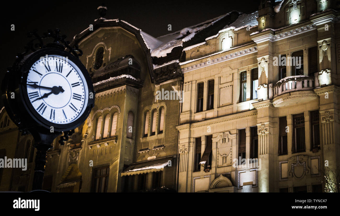 Old clock night city outdoor arhitecture Stock Photo - Alamy