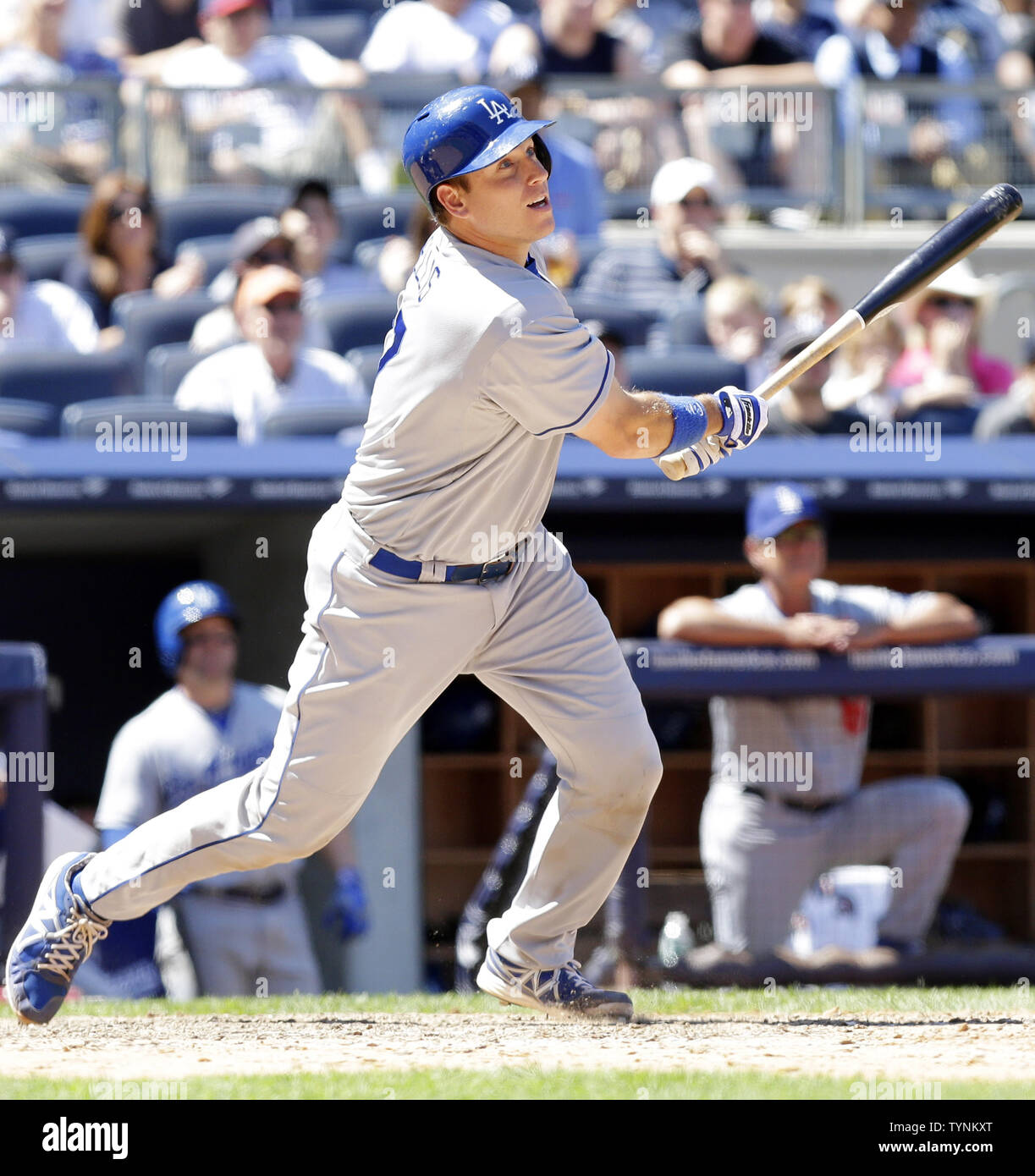 Los Angeles Dodgers A.J. Ellis drives in a run with a sacrifice fly in ...