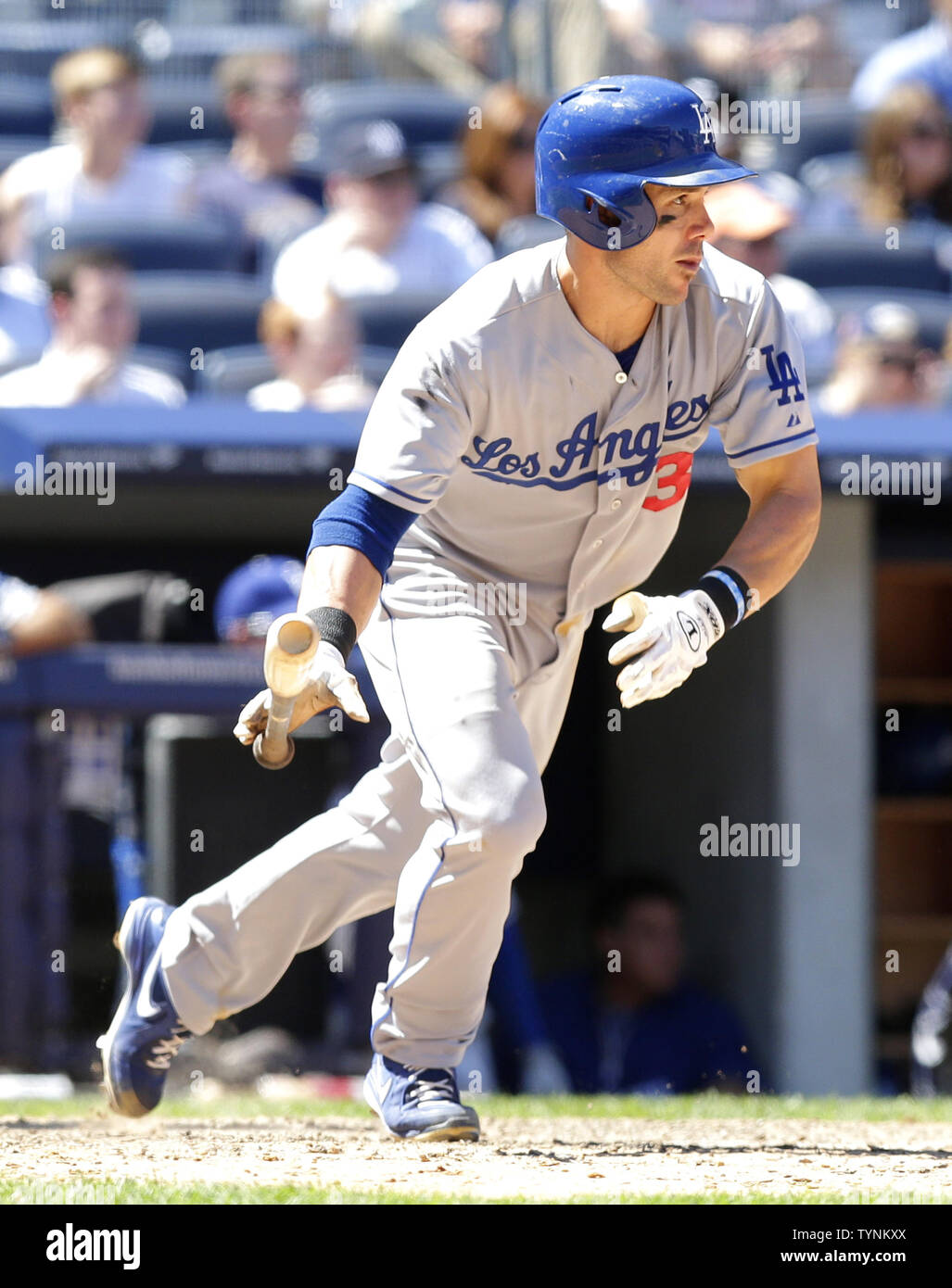 Los Angeles Dodgers Skip Schumaker hits a single in the seventh inning ...