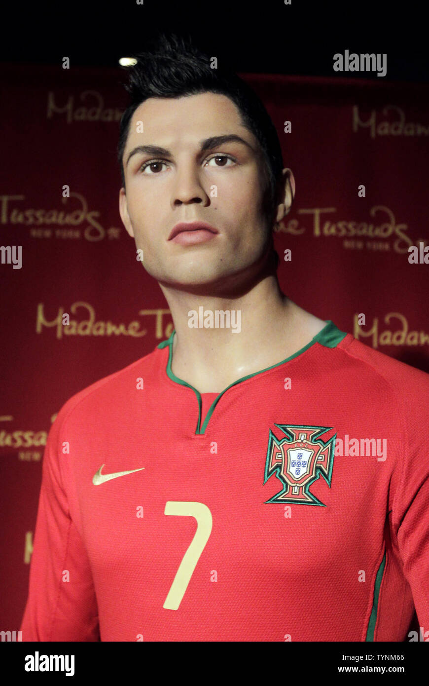 A wax figure of Portuguese soccer superstar Cristiano Ronaldo is ...