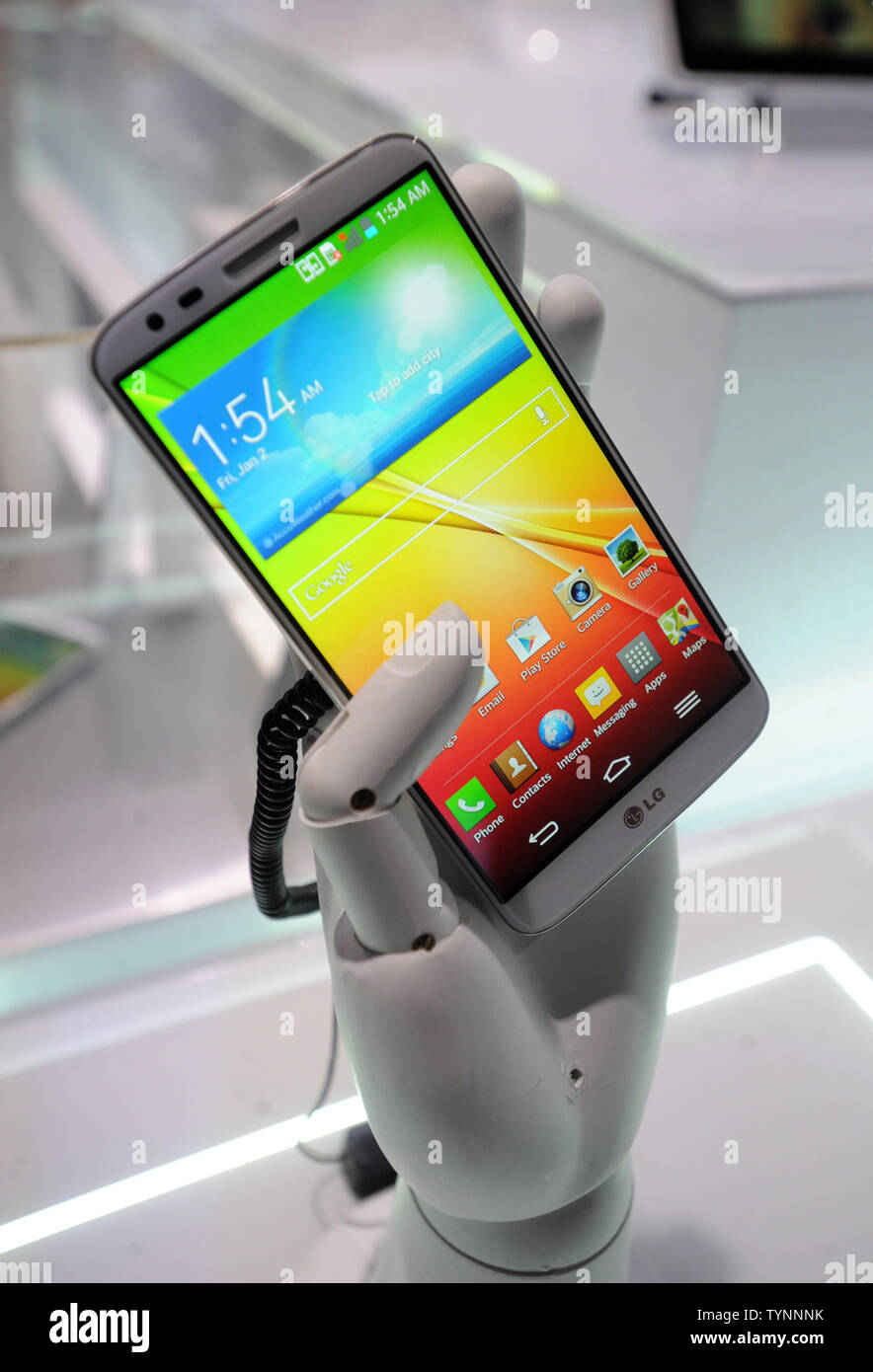 LG's new smart phone, the LG G2, is on display, during a global launch ...