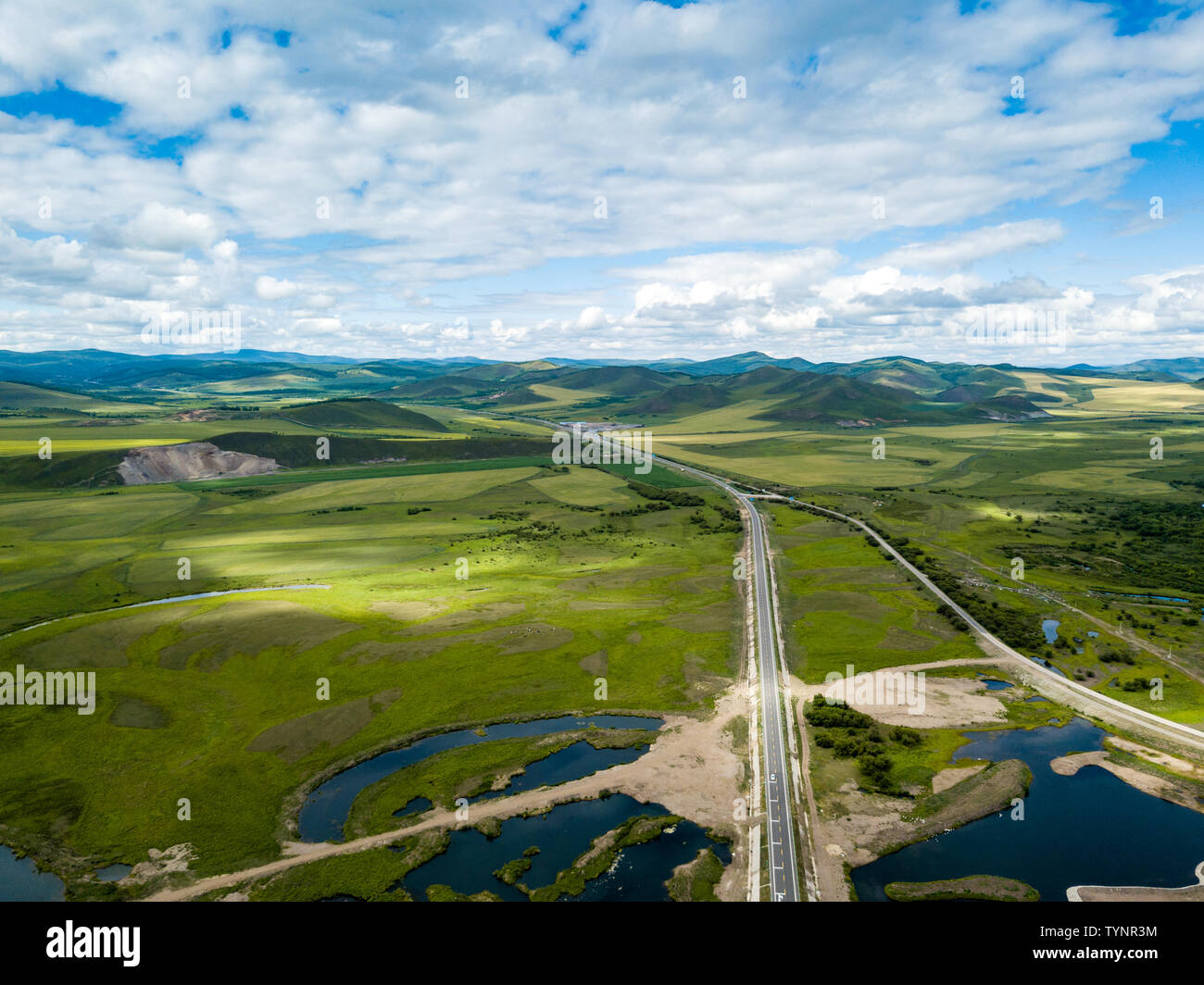 Aerial photography of beautiful scenery along the way in Hulunbuir ...
