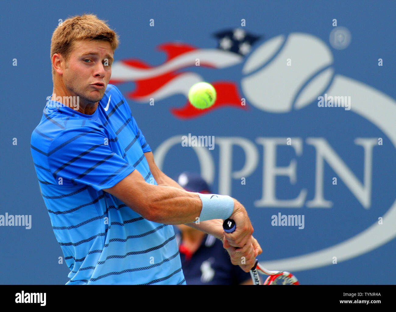 Ryan Harrison (USA) returns the ball to Rafael Nadal of Spain in the ...