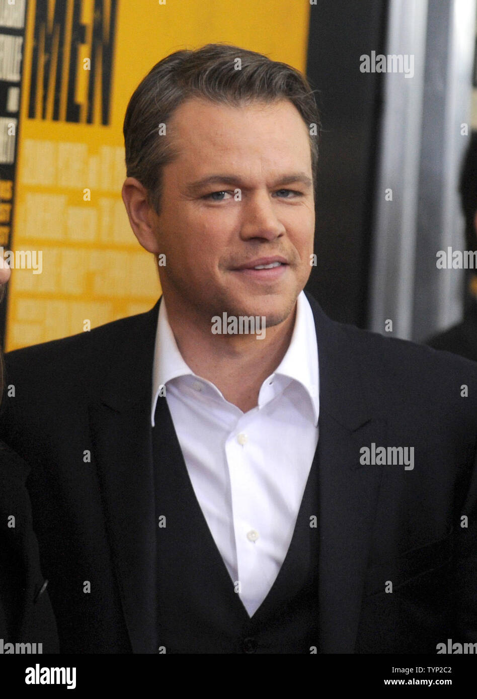 Matt Damon arrives on the red carpet at 'The Monuments Men' premiere at ...