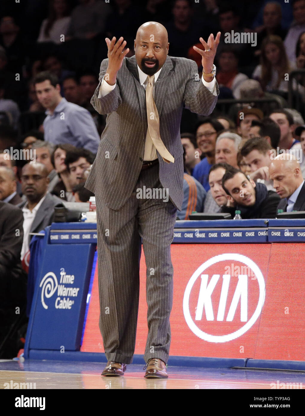 New York Knicks head coach Mike Woodson stands on the court in the ...