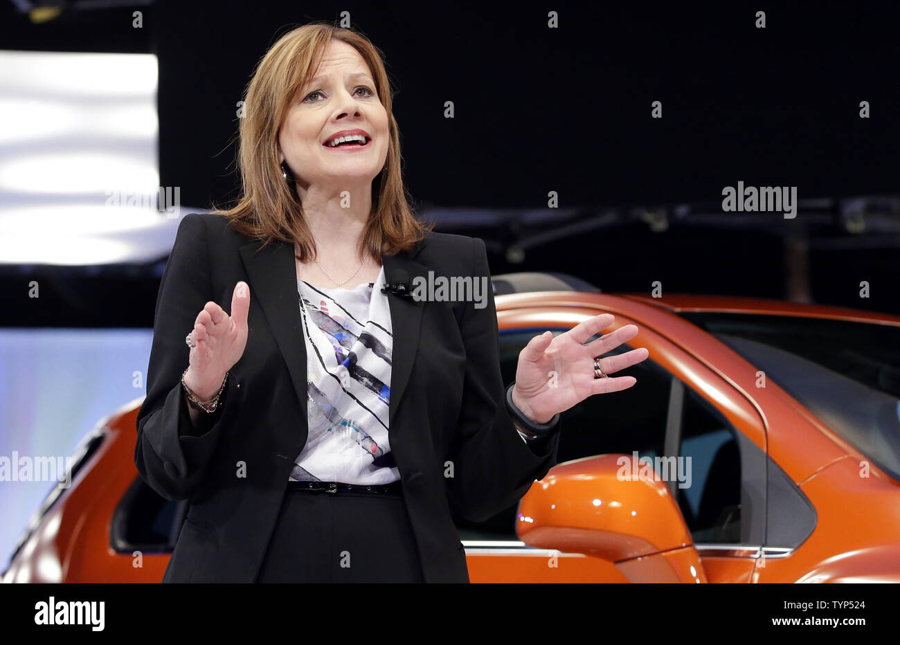 General Motors GM Company CEO Mary Barra speaks at a Chevrolet press ...