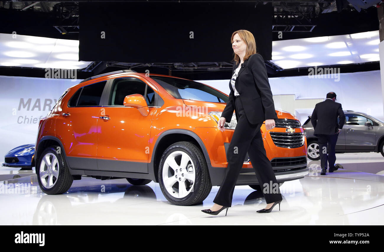 General Motors GM Company CEO Mary Barra speaks at a Chevrolet press ...