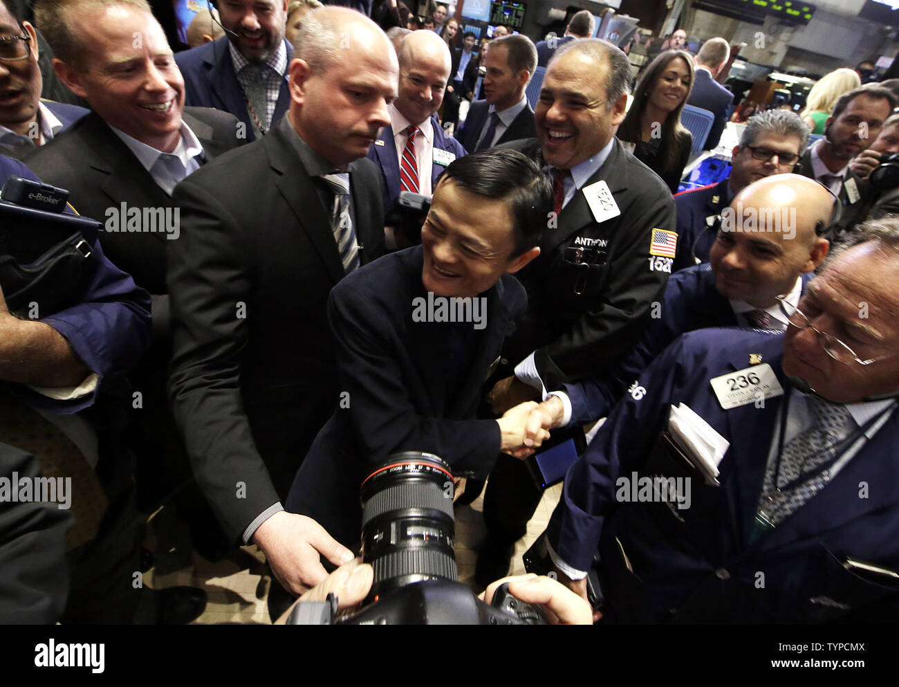 Alibaba Co-Founder Jack Ma stands on the floor of the New York Stock ...