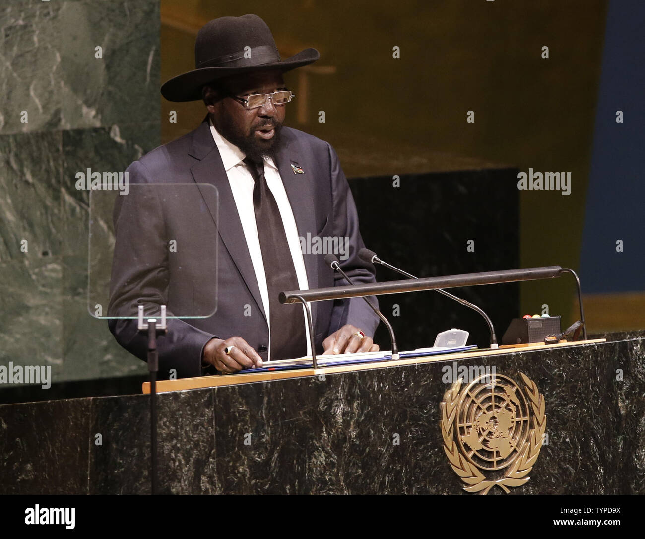 President of South Sudan Salva Kiir speaks at the 69th United Nations ...