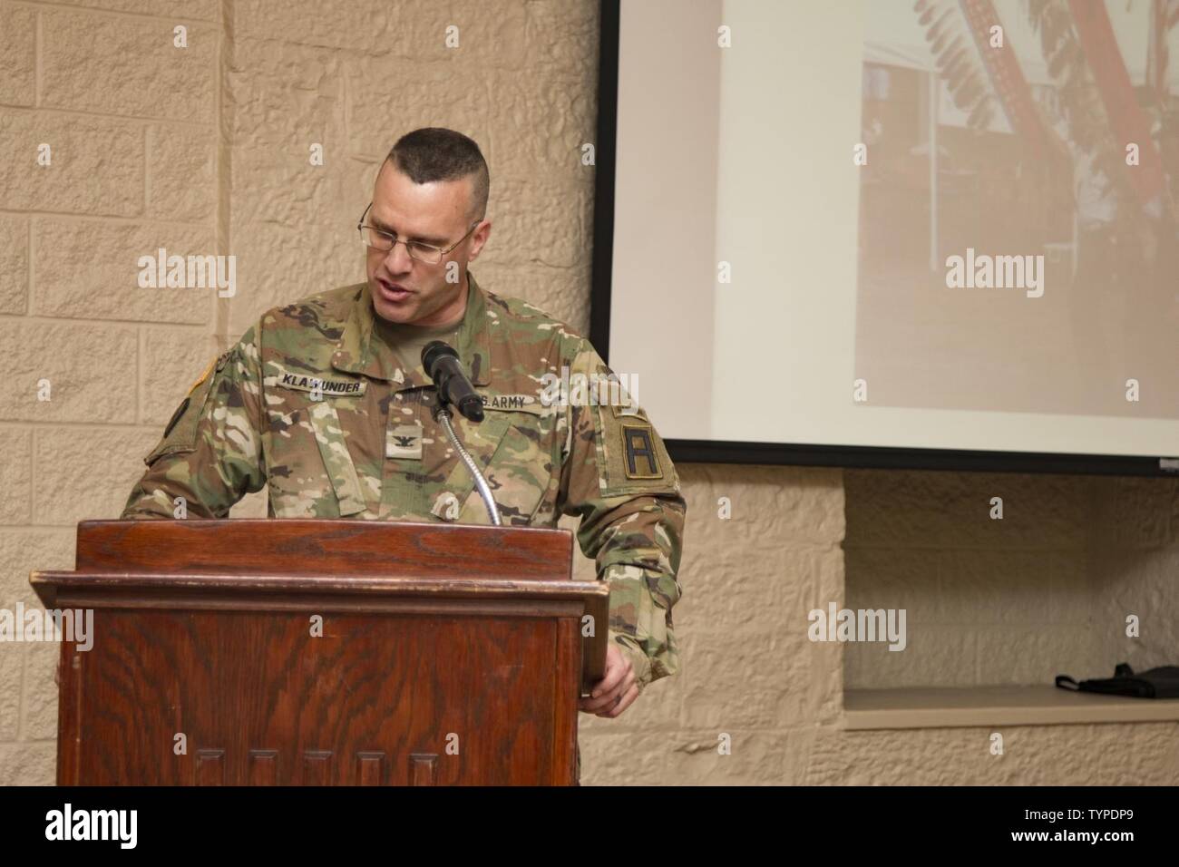 Col. Shawn E. Klawunder, First Army’s chief of staff, addresses the ...