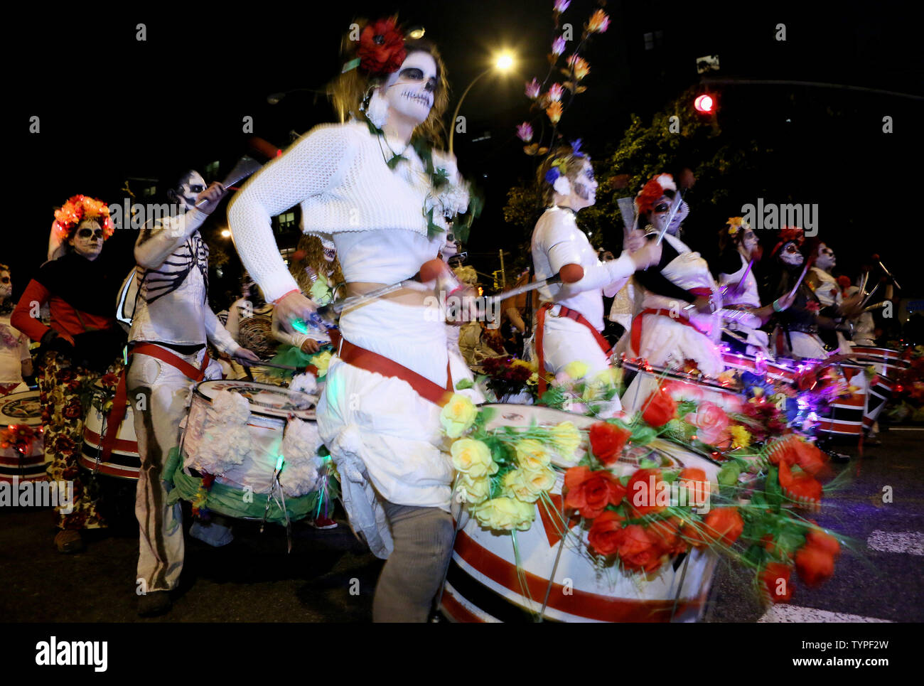Ghoulish drummers march in the 41st annual Halloween Parade on October ...
