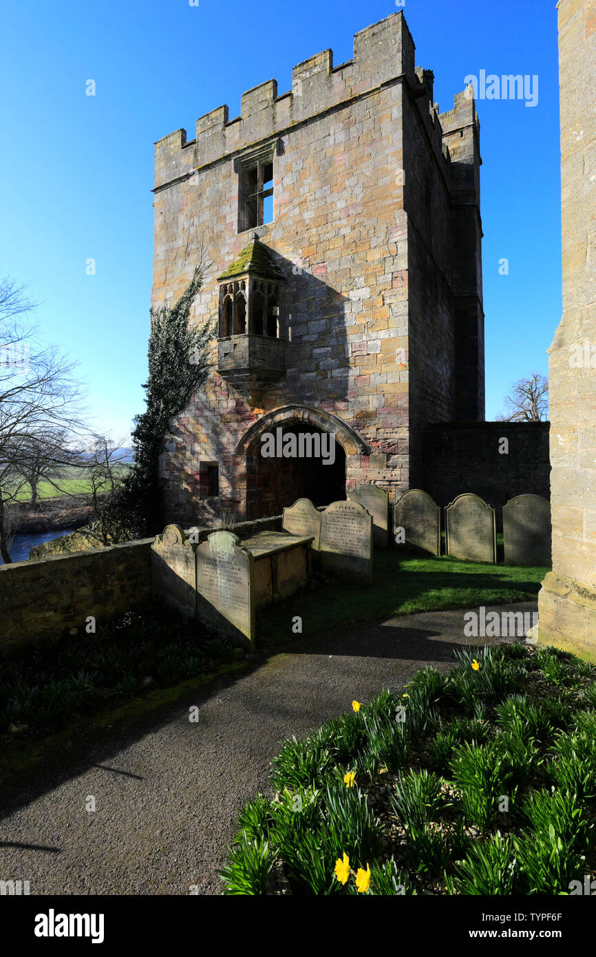 St Nicholas Church and the Marmion Tower, West Tanfield village, North ...