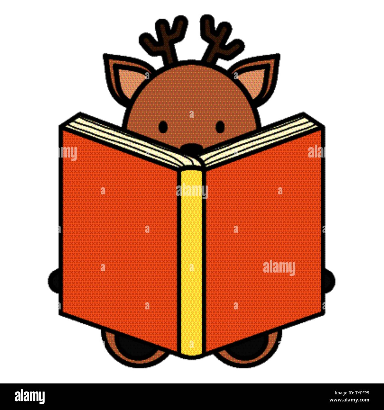 cute reindeer reading book character vector illustration design Stock ...