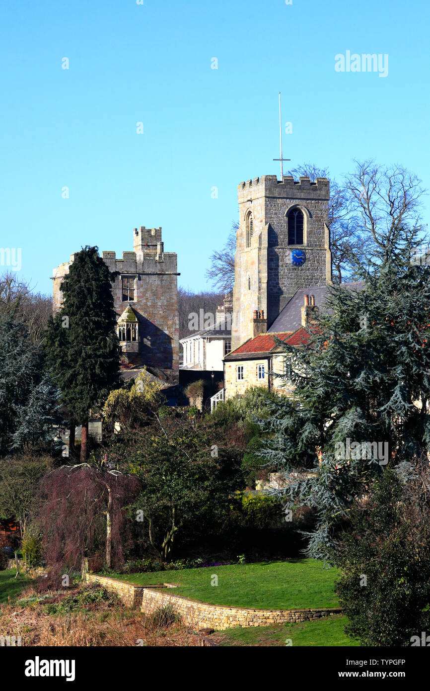 St Nicholas Church and the Marmion Tower, West Tanfield village, North ...
