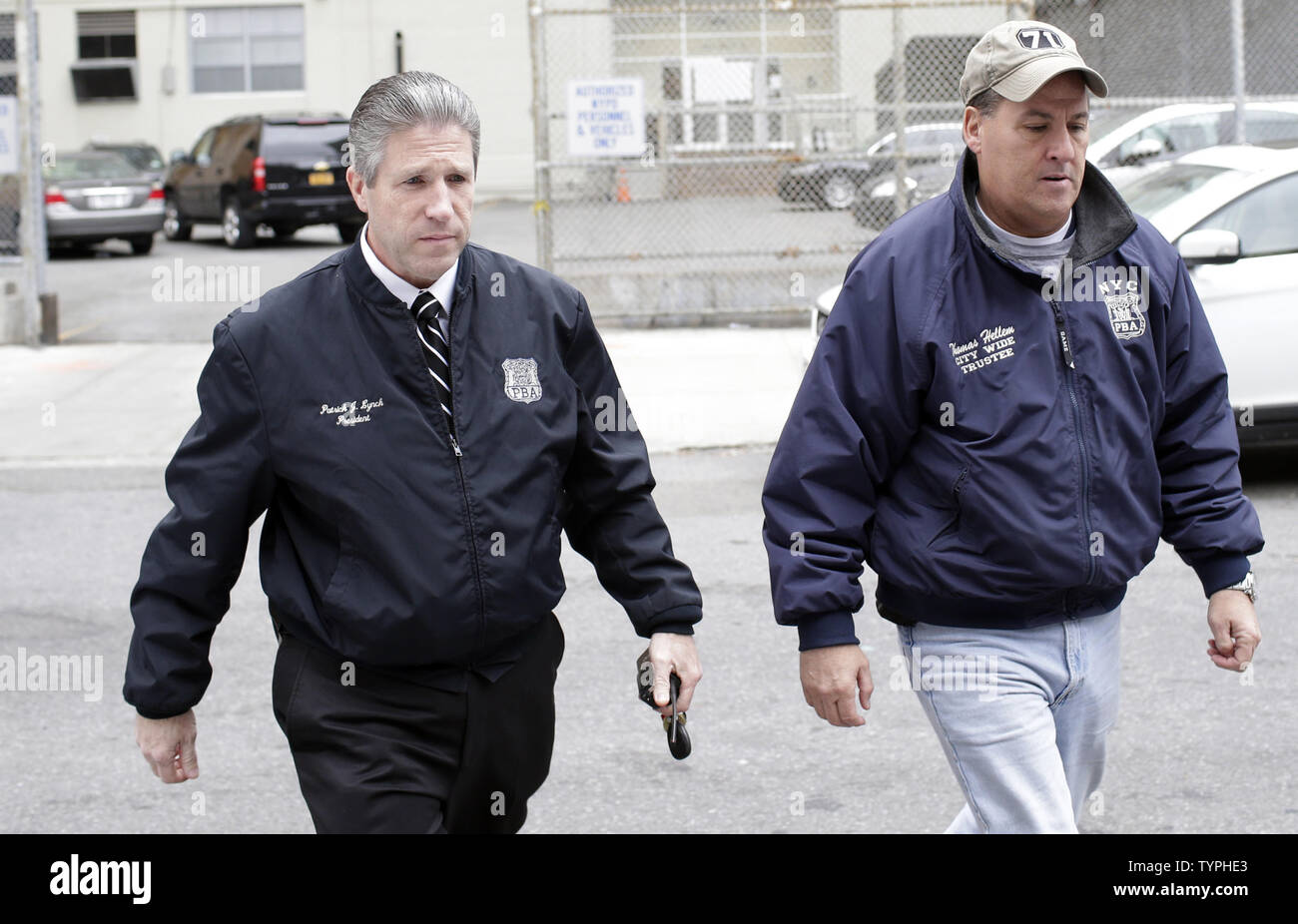 PBA President Patrick J. Lynch (L) enters the New York Police ...