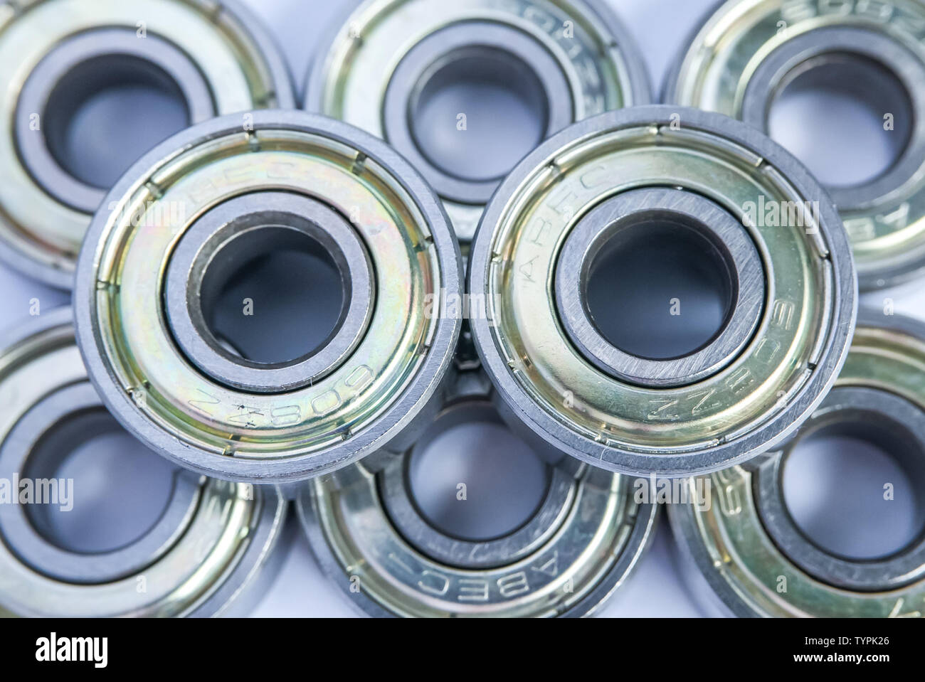 Bearings close-up, mechanical background with light blue filter Stock ...