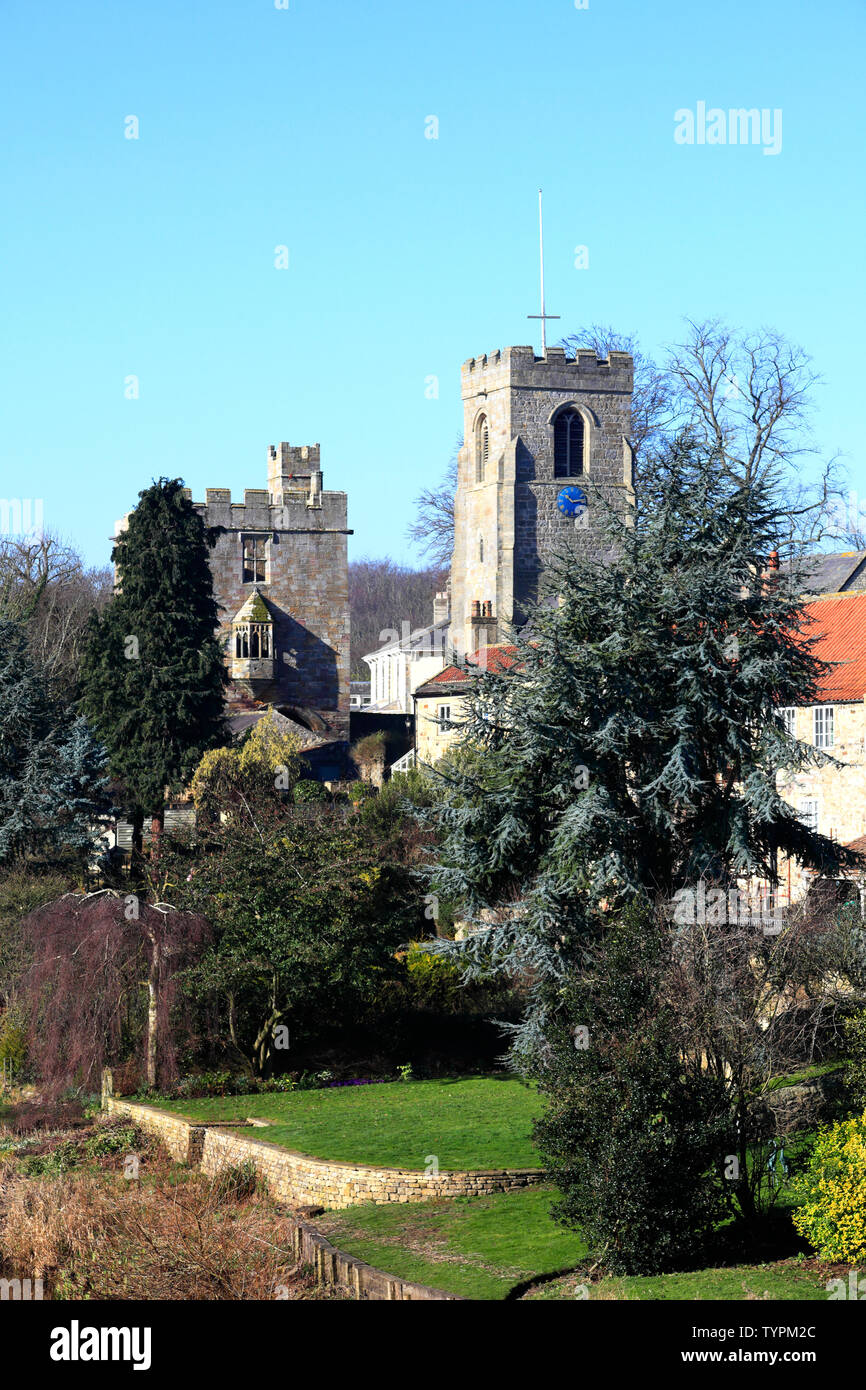 St Nicholas Church and the Marmion Tower, West Tanfield village, North ...