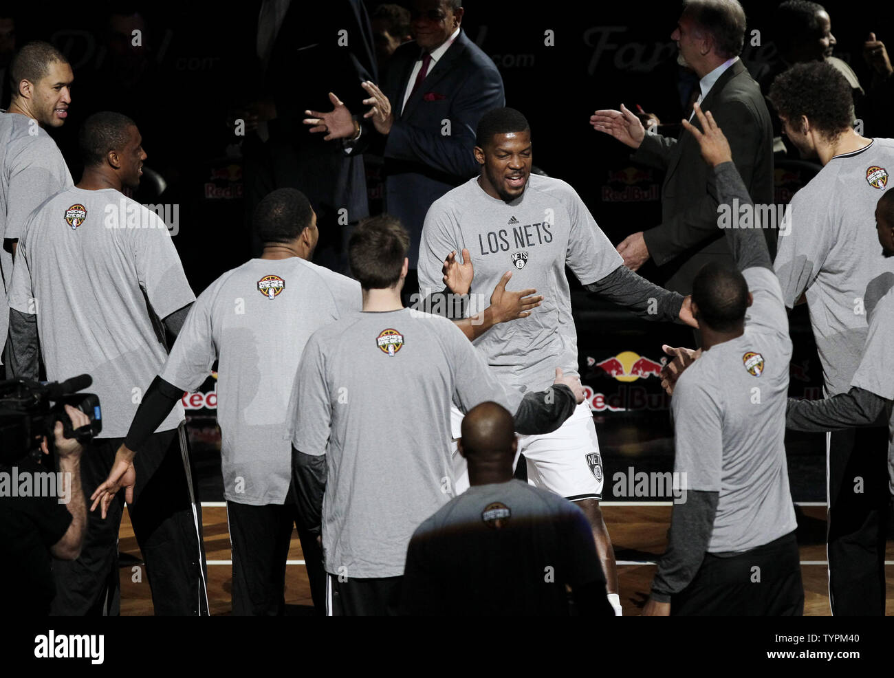 Brooklyn Nets Joe Johnson is introduced before the game against the ...