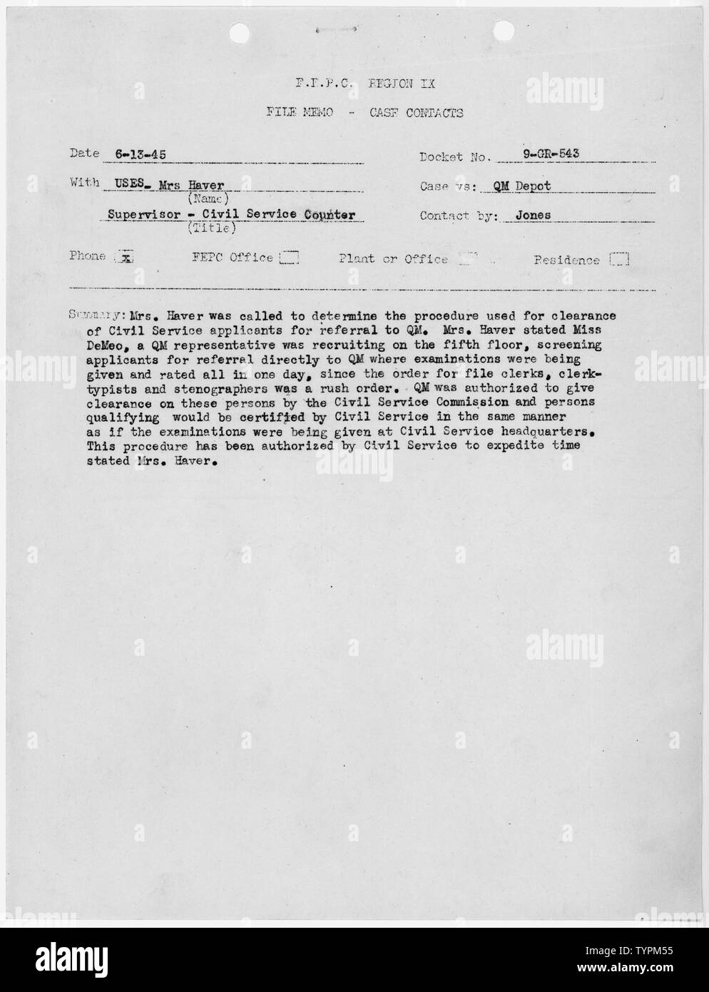 Willa D. Mosley, et al [Case 9-GR-543]: File Memo - Case Contacts ...