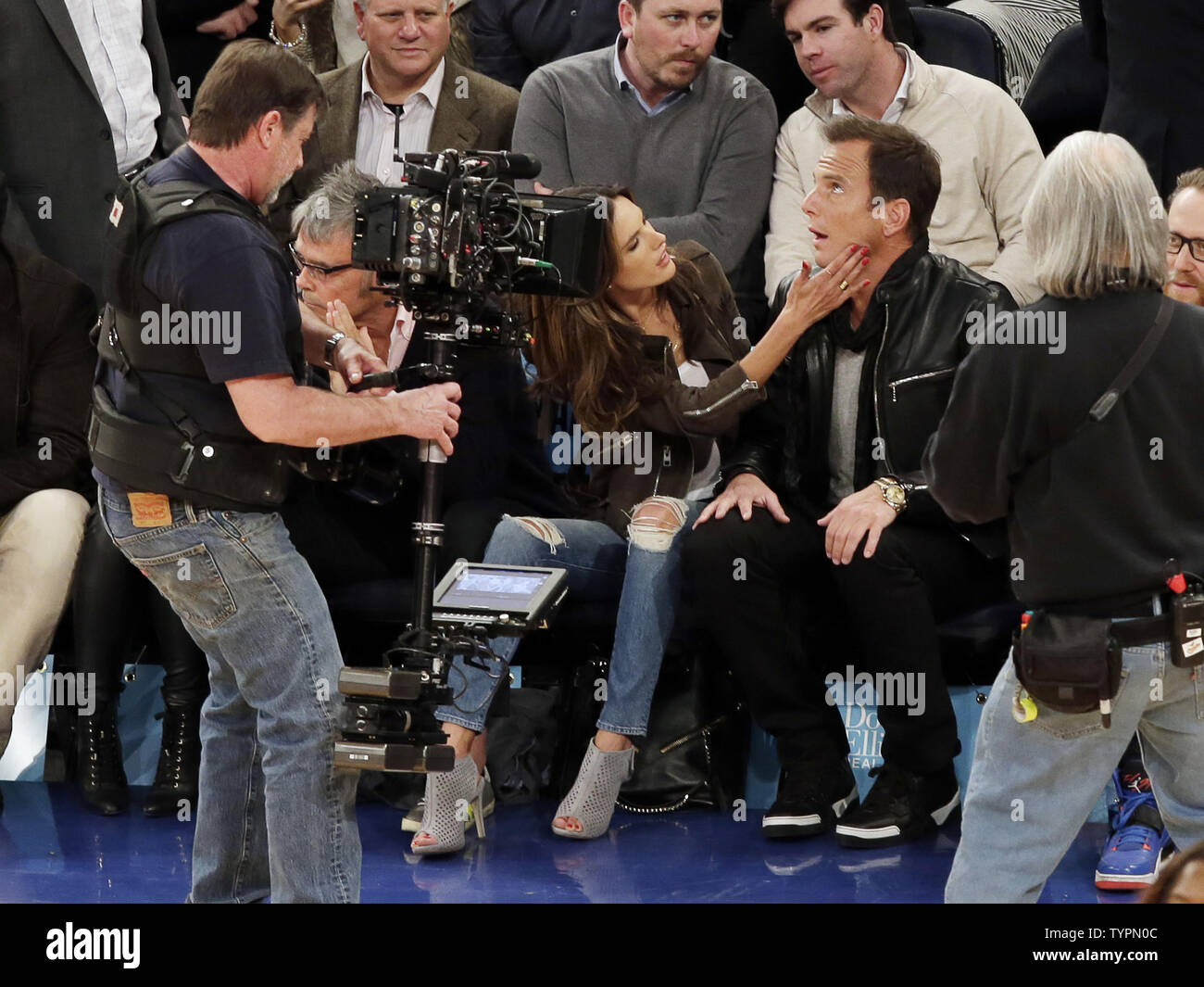 Alessandra Ambrosio and Will Arnett sit courtside while filming the ...