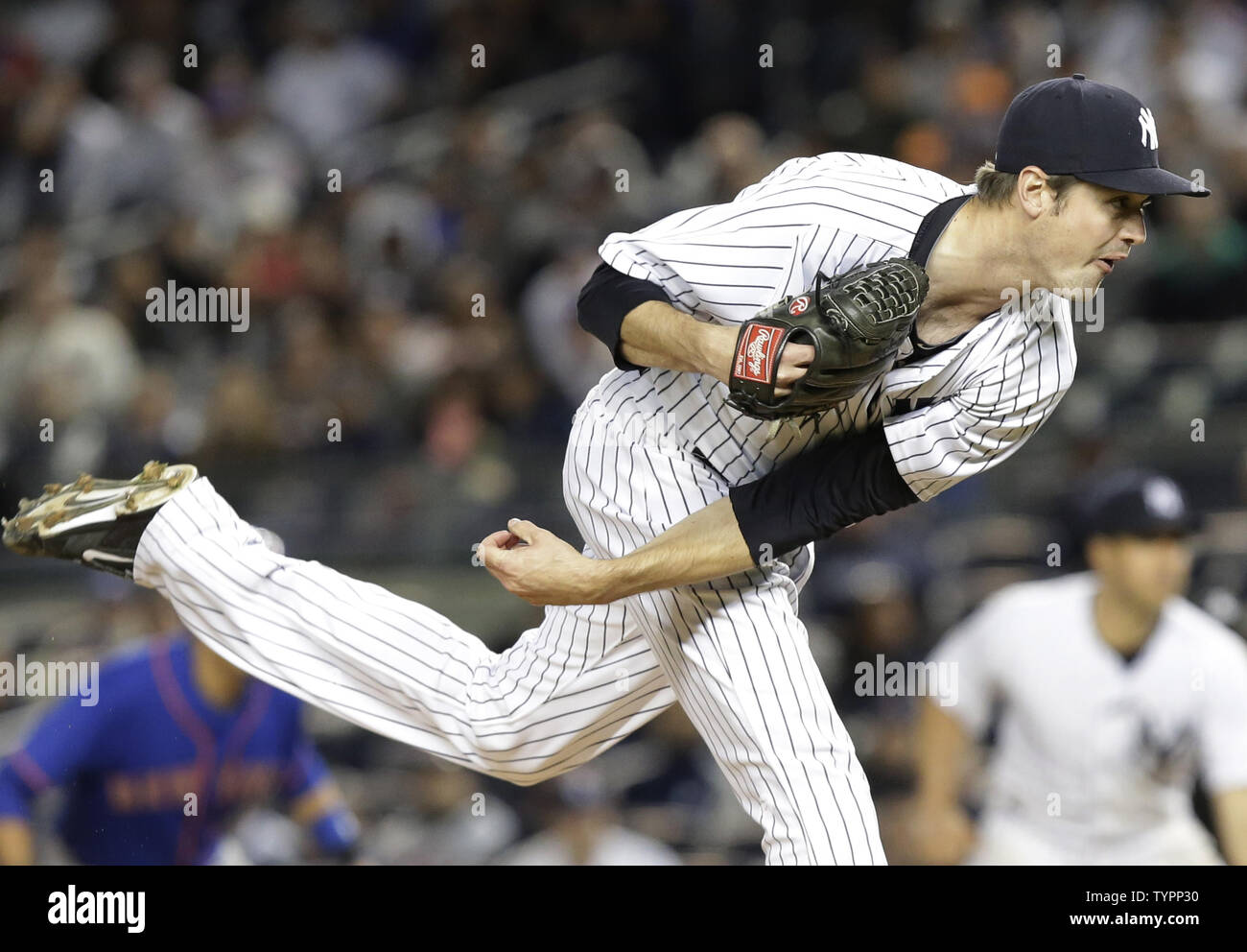 New York Yankees Andrew Miller throws a pitch in the 9th inning against ...
