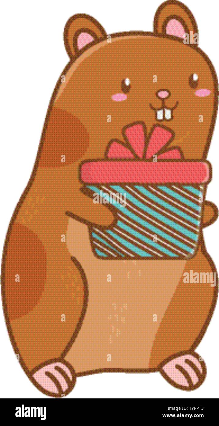 cute pet little animal hamster birthday party concept cartoon vector ...
