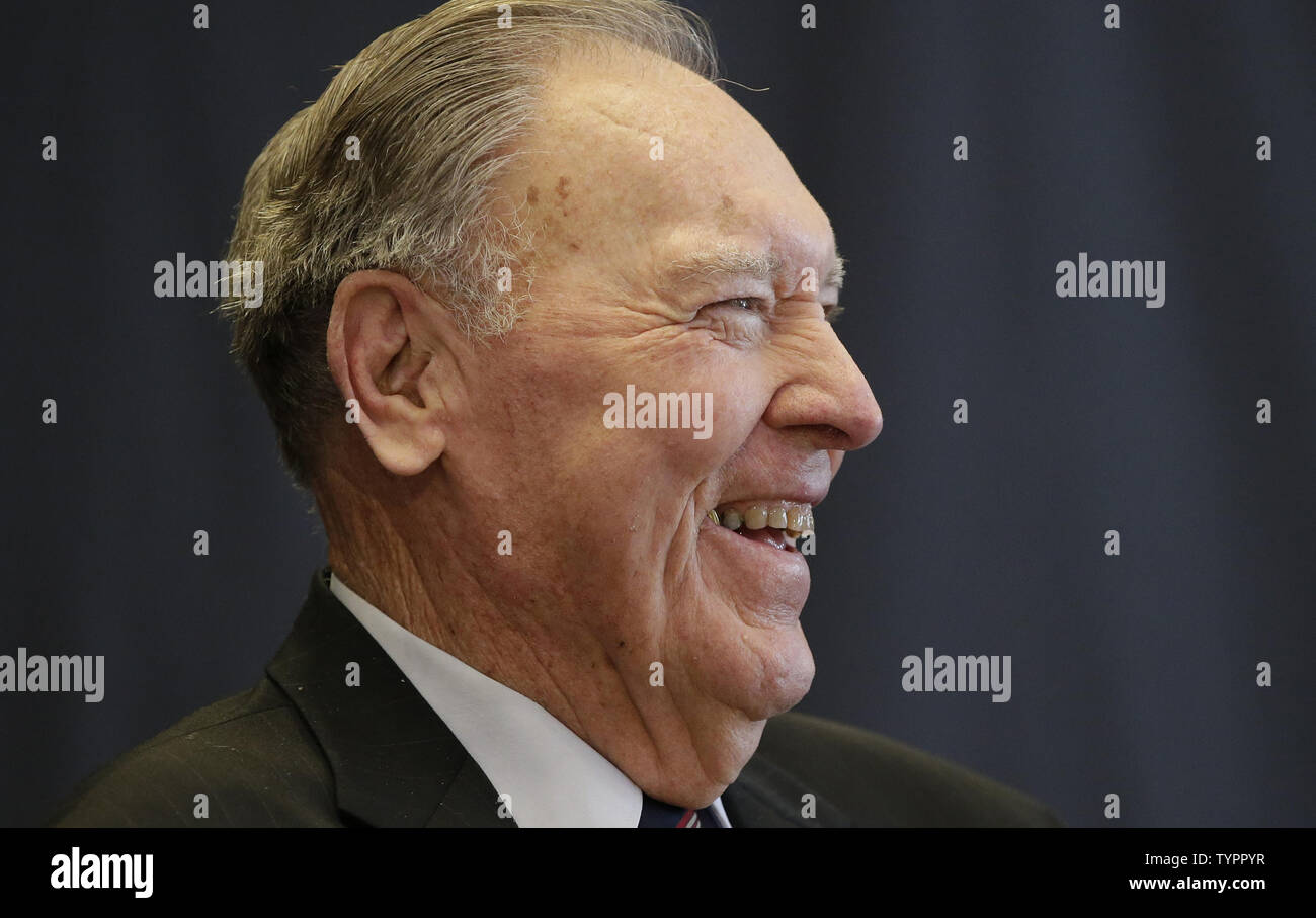 Harry Gallatin sits on stage before his induction speech at the Madison ...